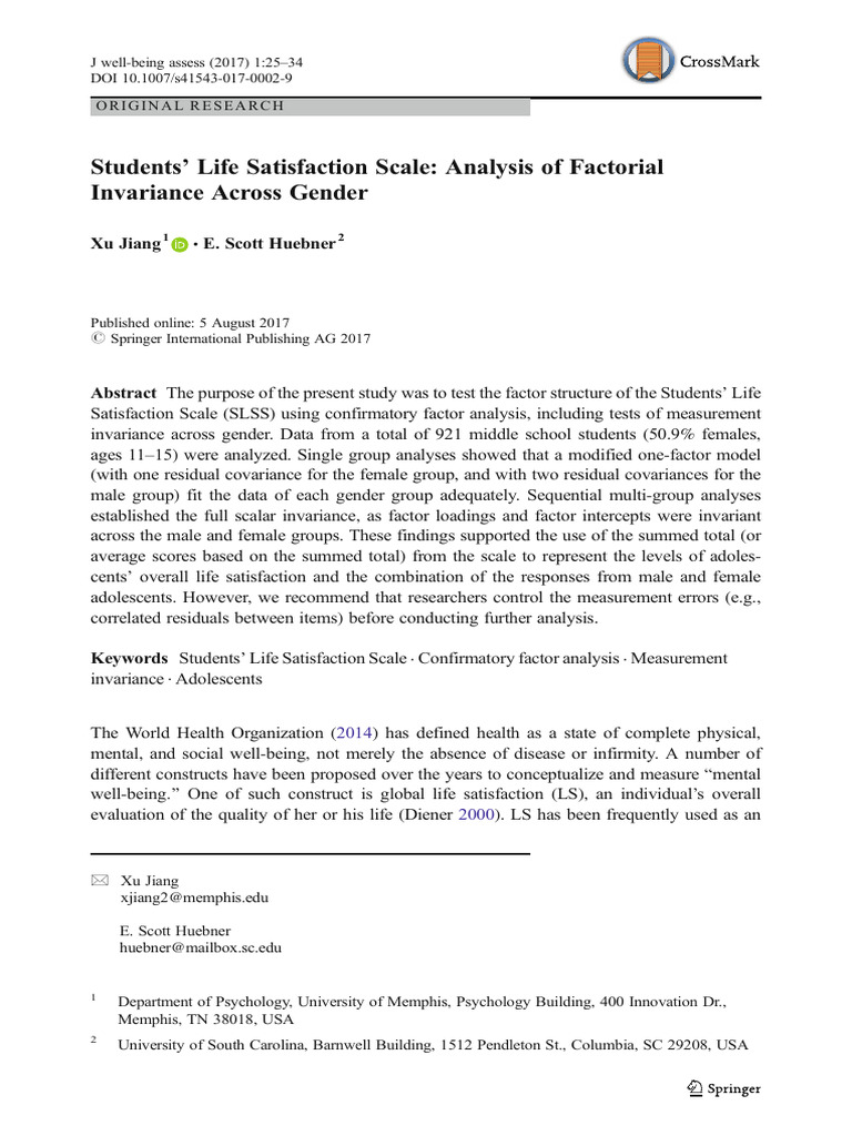Life Satisfaction Scale: Gender Invariance Analysis | PDF | Statistical ...