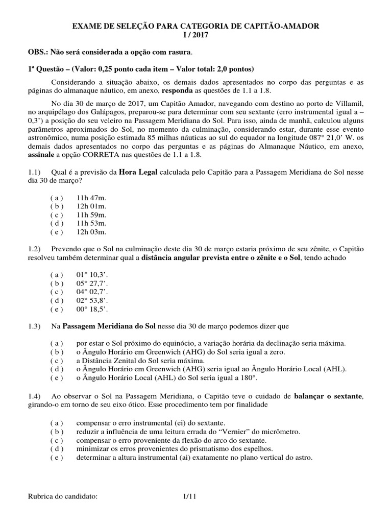 11_capitao_amador_exame_I_2017_cpa_prova_gabarito | PDF | Radar ...