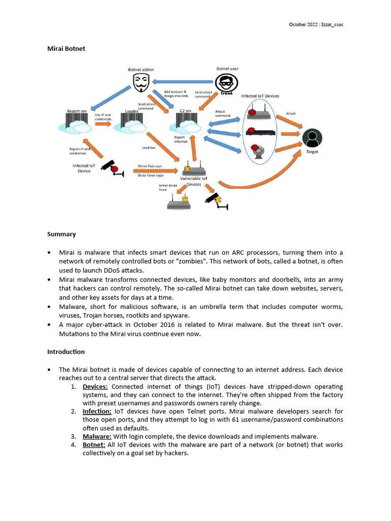 Mirai Botnet | PDF | Malware | Denial Of Service Attack