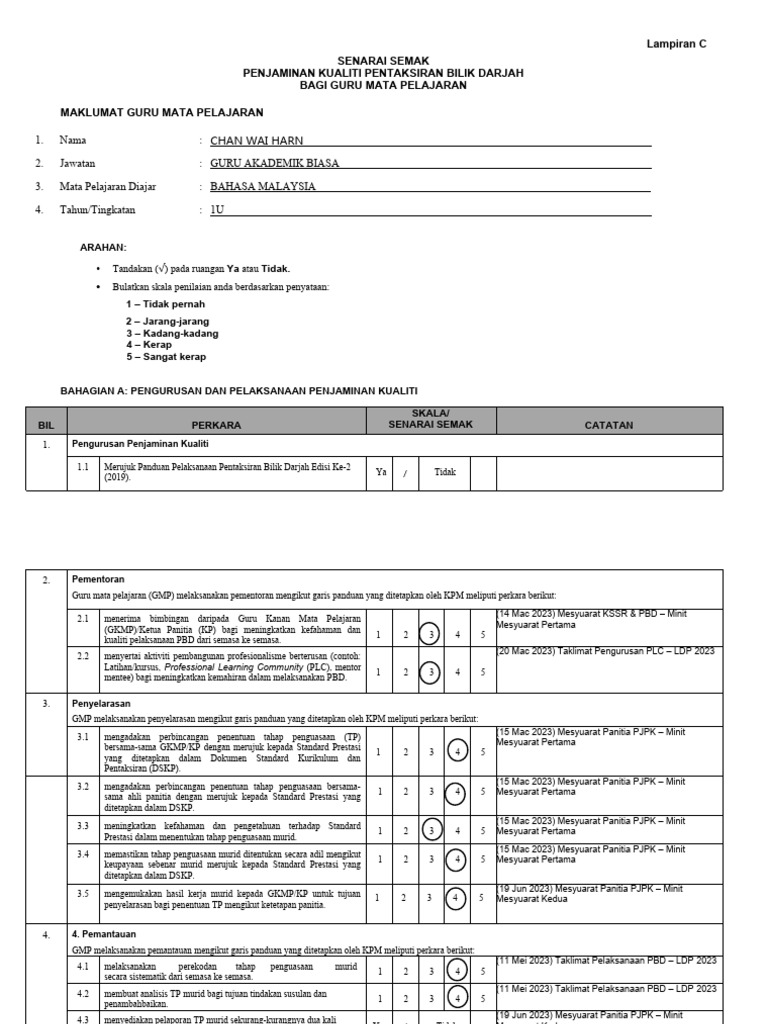 Penjaminan Kualiti PBD BM CWH | PDF