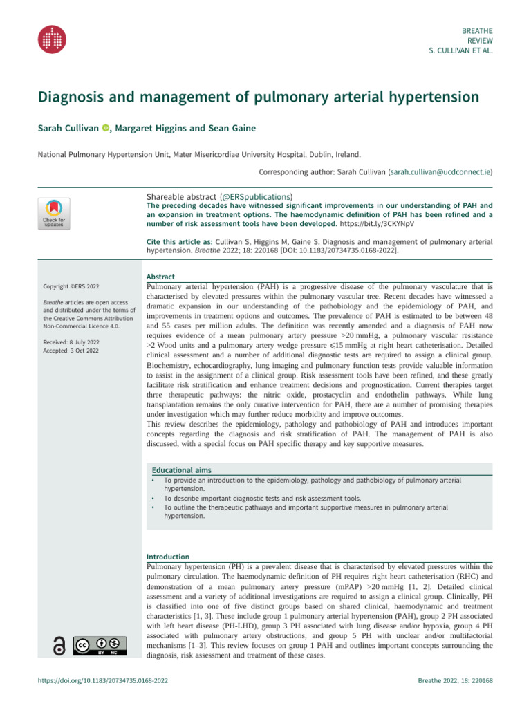 BREATHE Diagnosis and Management PAH | PDF | Hypertension | Heart