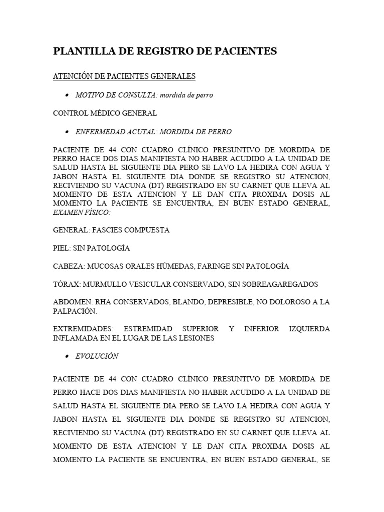 Plantilla de Registro de Pacientes | PDF | Examen físico | Salud pública