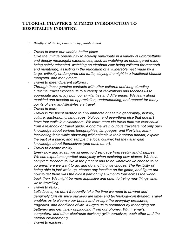 TUTORIAL CHAPTER 2 ( hospitality ) | Download Free PDF | Tourism