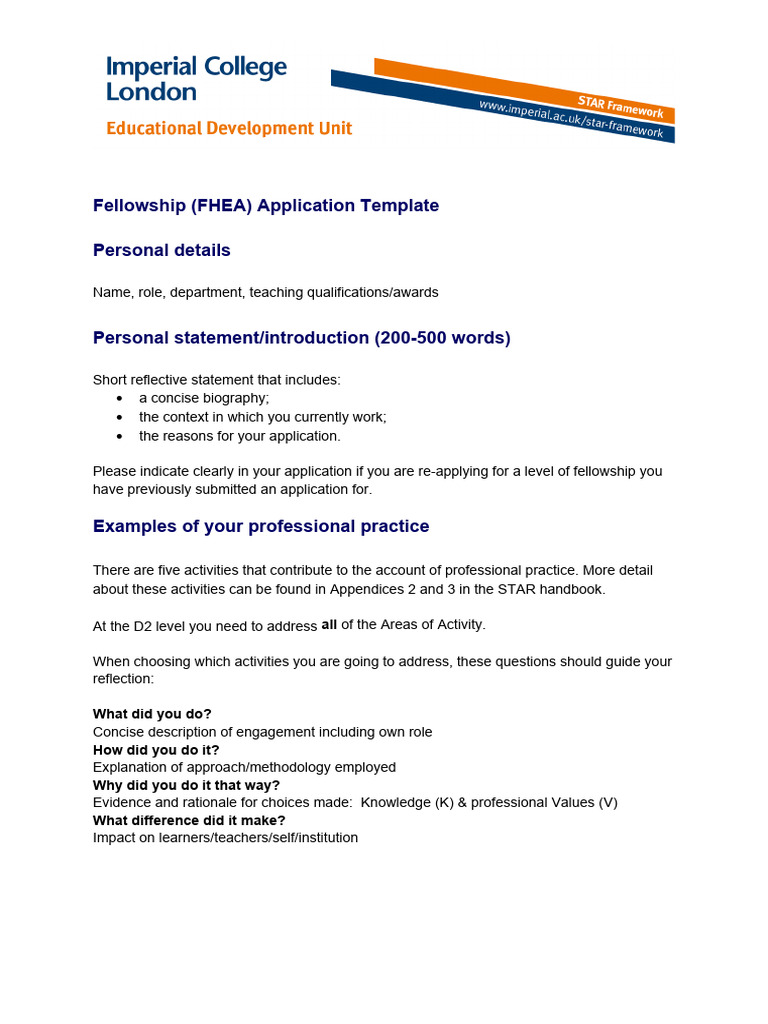 HEA Fellowship Application Template | PDF | Educational Assessment ...