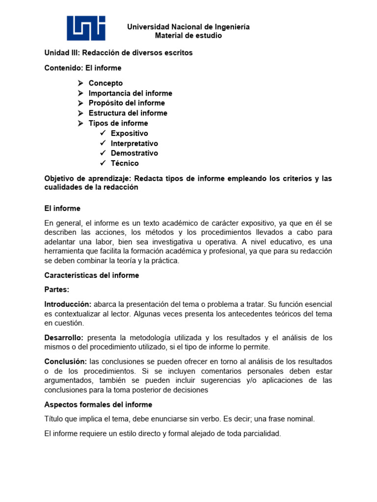 Material de estudio el informe | Descargar gratis PDF | Evaluación | Cognición
