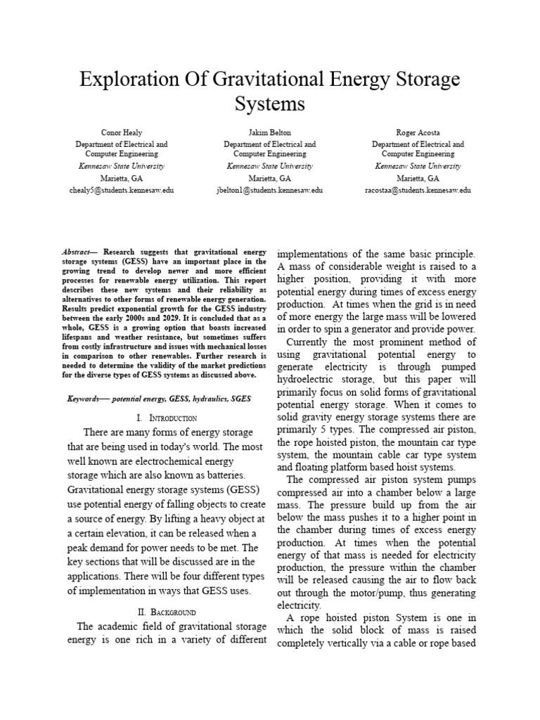 Exploration of Gravitational Energy Storage Systems | PDF | Potential ...