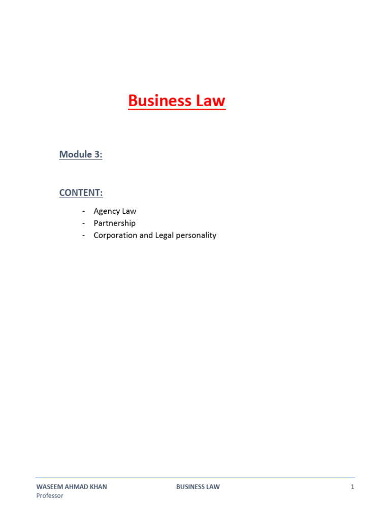 Module 3 Agency Law, Partnerships and Corporations | PDF | Law Of ...