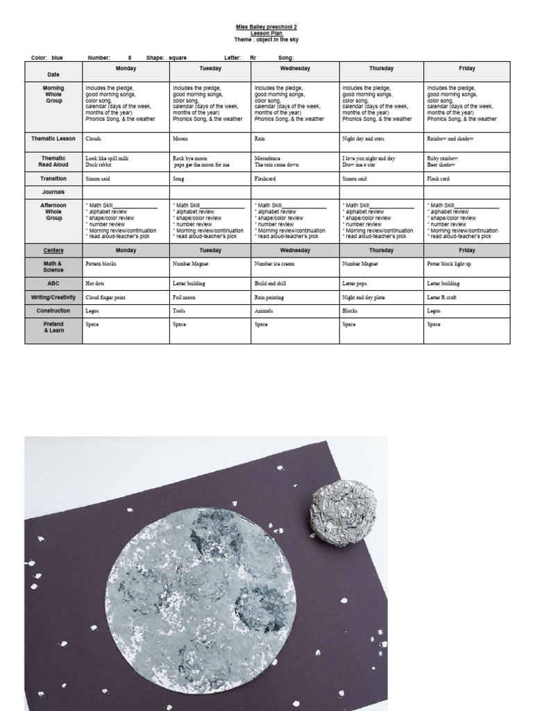 1 Pre-K Lesson Plan Objects in the Sky | PDF