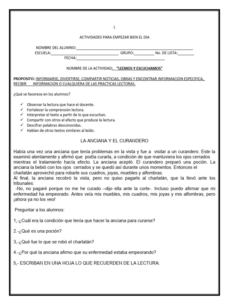 Actividades para Empezar Bien El Día! | PDF