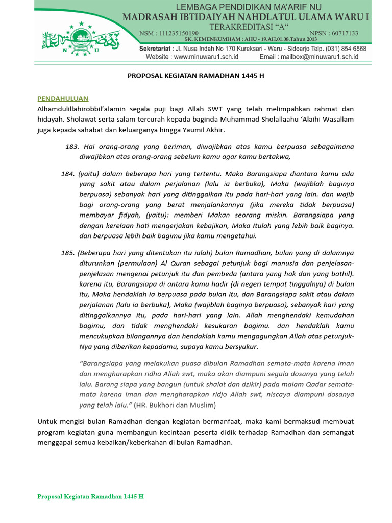 Proposal Kegiatan Bulan Ramadhan 1445 H | PDF | Agama & Spiritualitas