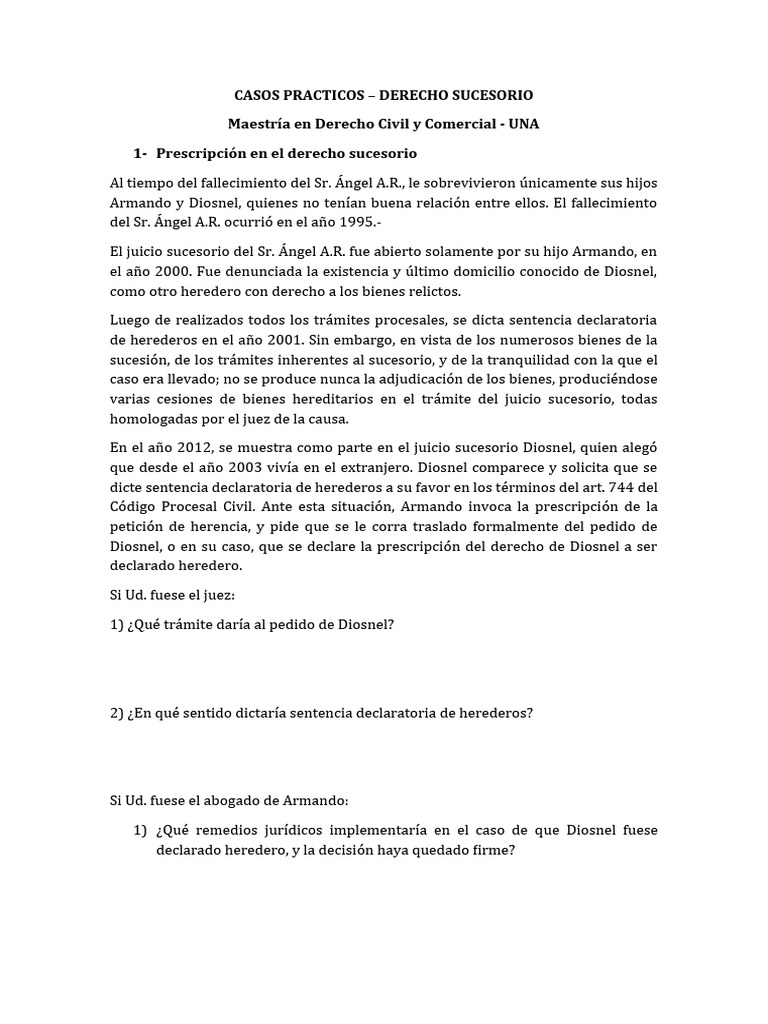 MDCC Derecho Sucesorio - Casos Practicos | PDF | Herencia | Voluntad y ... MDCC Derecho Sucesorio - Casos Practicos | PDF | Herencia | Voluntad y ...