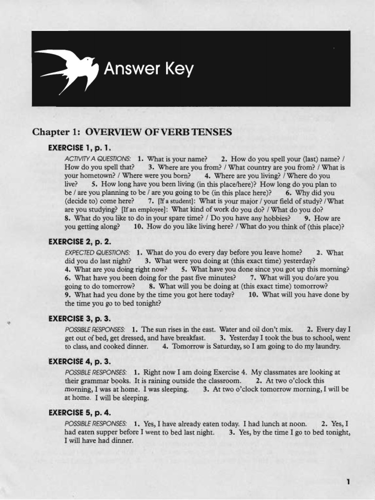 Keys. Verb Tenses Exercises | PDF