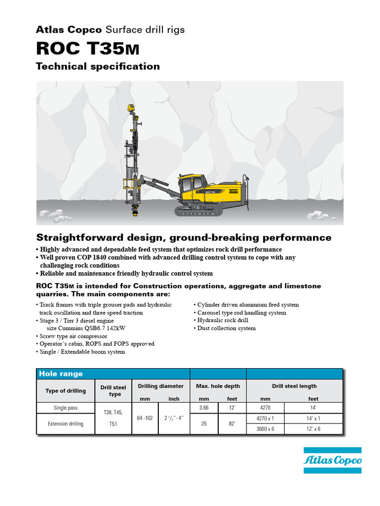 Technical Specification ROC T35M | PDF | Drill | Engines