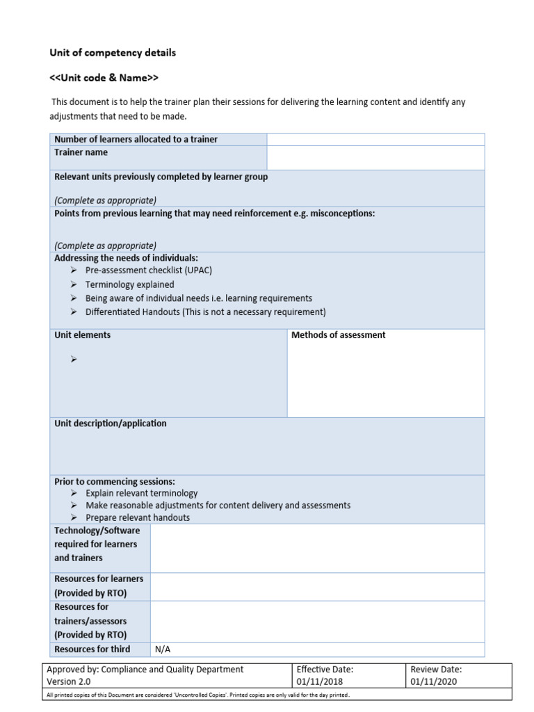 Session Plan - Template | PDF | Learning | Behavior Modification