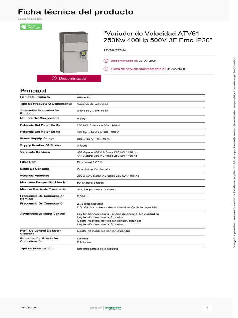 Schneider Electric - Altivar-61 - ATV61HC25N4 | PDF | Humedad ...