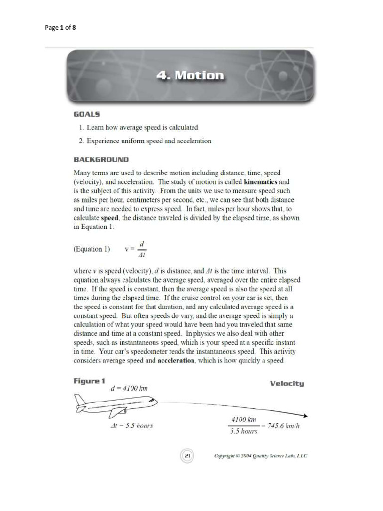 Motion Lab Handout-1 | PDF | Acceleration | Speed