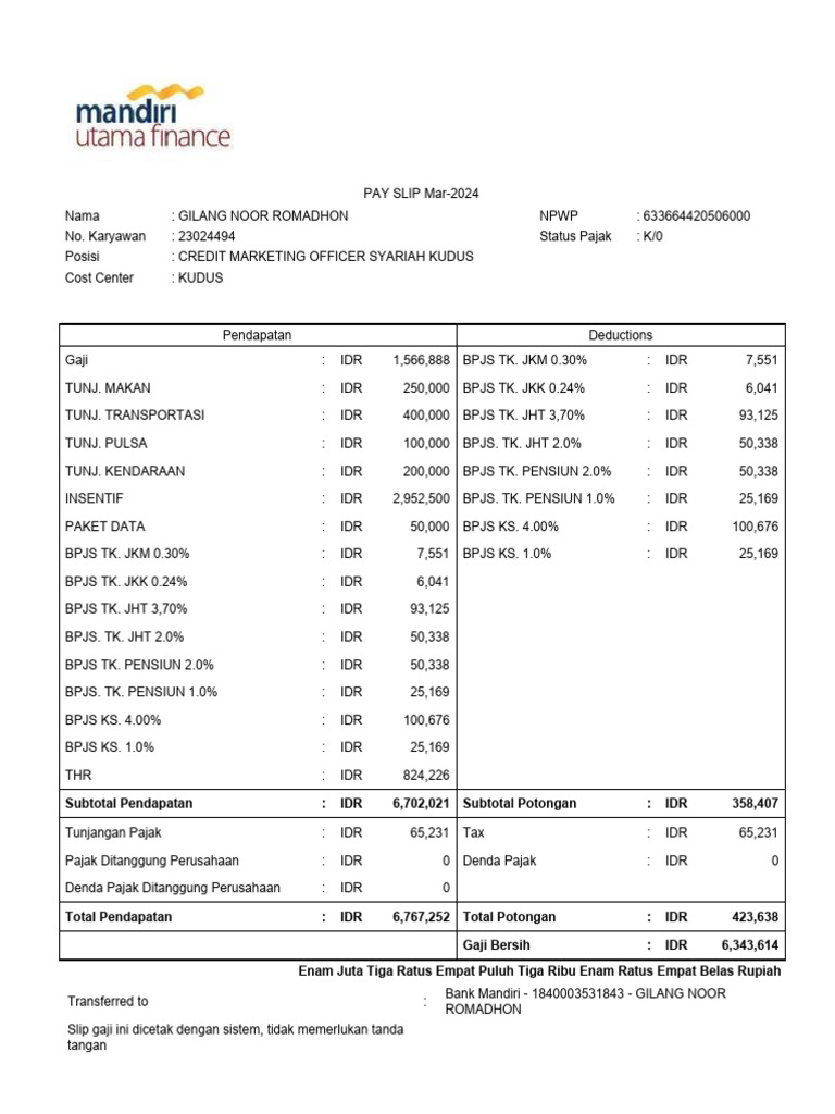 Payslip Report 2024-03-27 | PDF