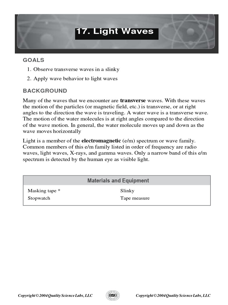 Light Waves Lab Handout | PDF | Waves | Electromagnetic Radiation