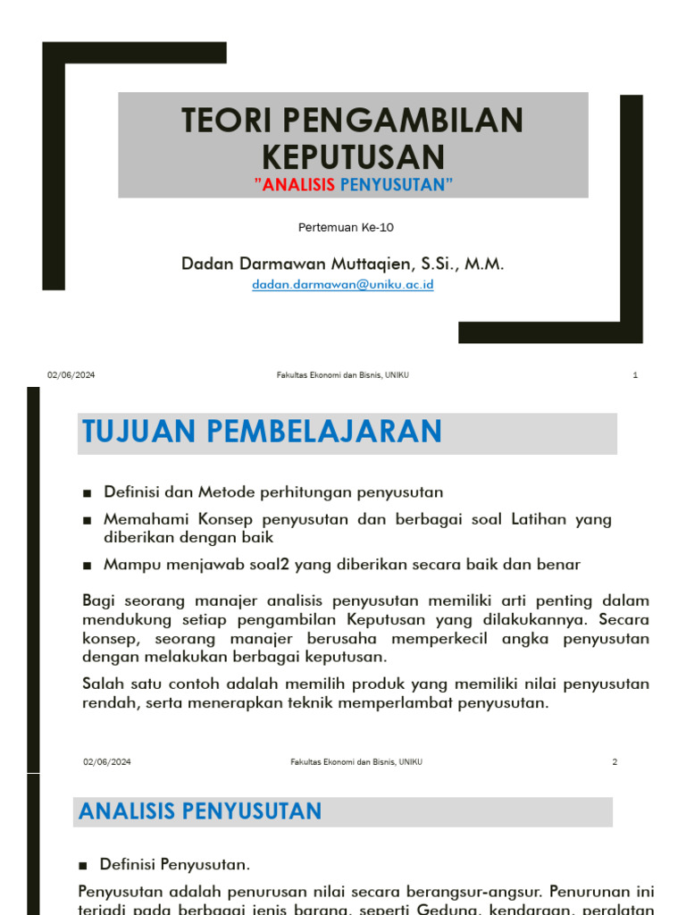 Pertemuan 10 - Analisis Penyusutan Dalam Pengambilan Keputusan | PDF Pertemuan 10 - Analisis Penyusutan Dalam Pengambilan Keputusan | PDF