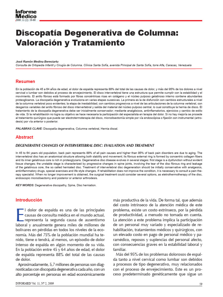 Discopatía Degenerativa: Diagnóstico y Tratamiento | PDF | La columna ...