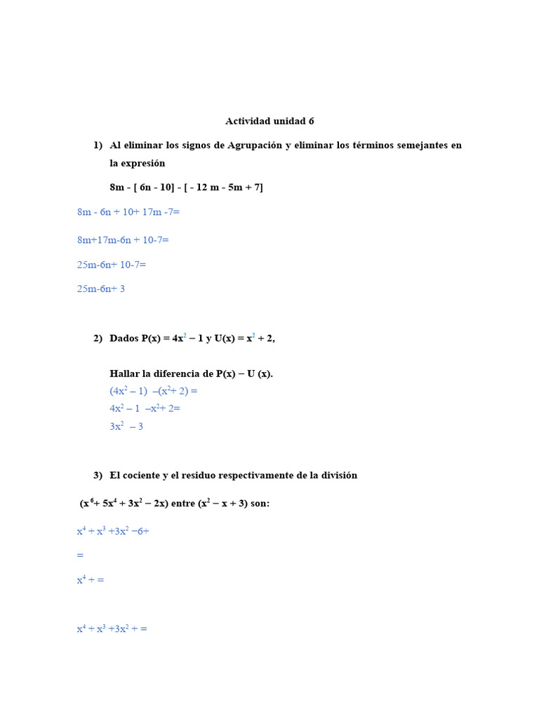 Tarea 6 de Matematica Realizada | PDF | Álgebra abstracta | Matemáticas