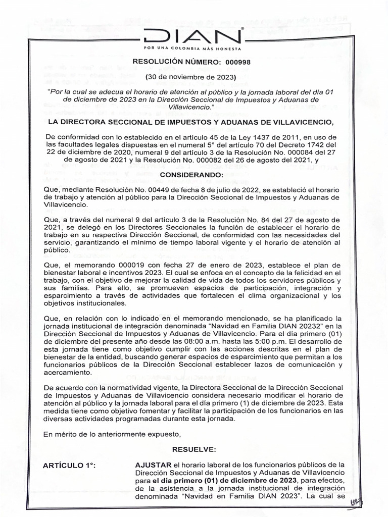 Resolución 000998 de 30-11-2023 | PDF