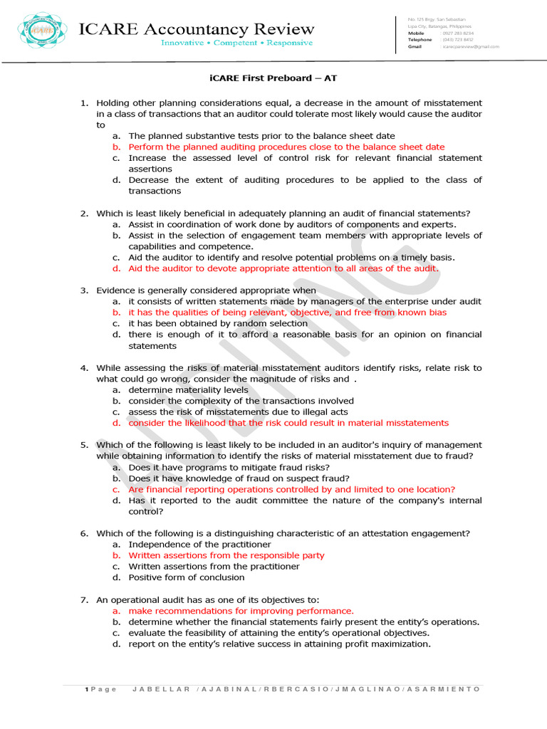 At 1st PB Question Answer | PDF | Audit | Financial Audit