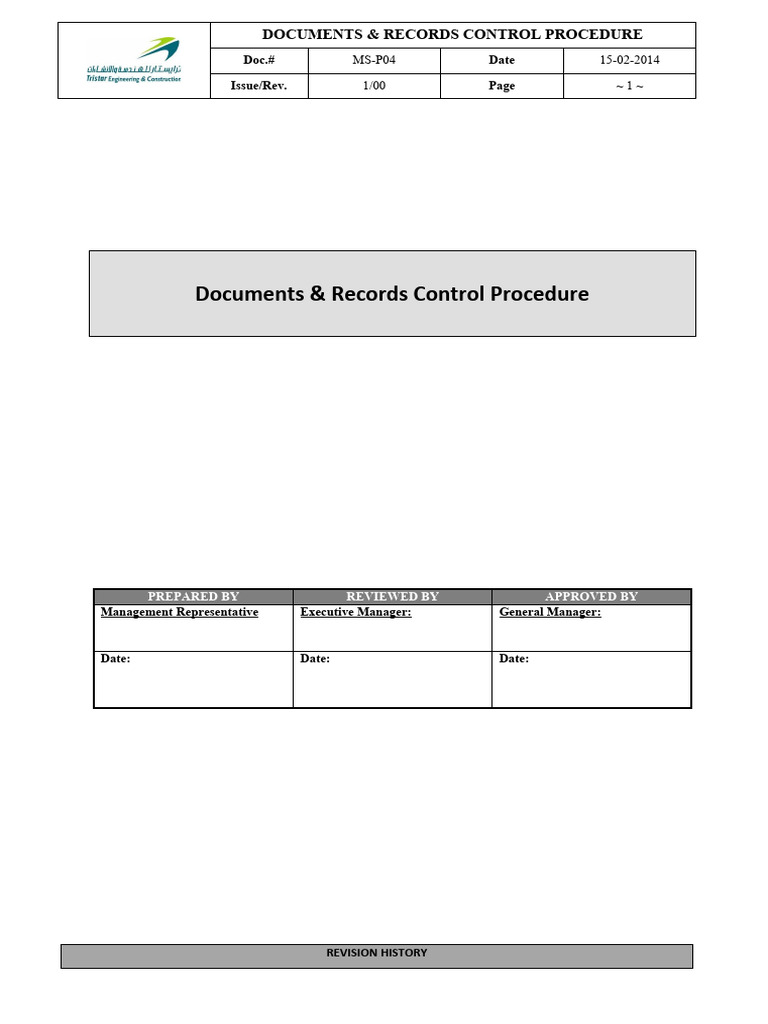 MS-P04 Control of Documents & Records Procedure | PDF | Version Control ...