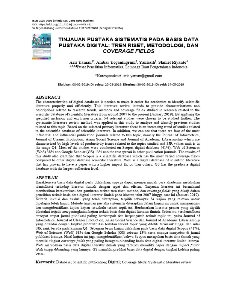 Tinjauan Pustaka Sistematis Pada Basis D | PDF | Sains & Matematika ...