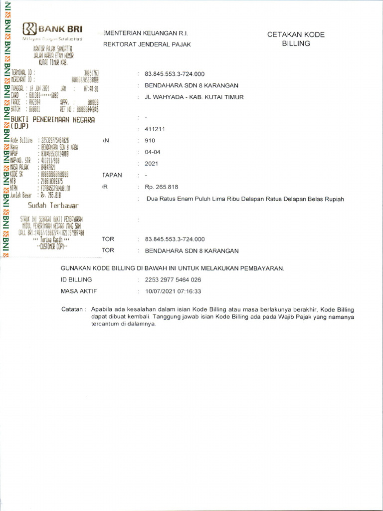 Bukti Pembayaran Pajak 1 | PDF