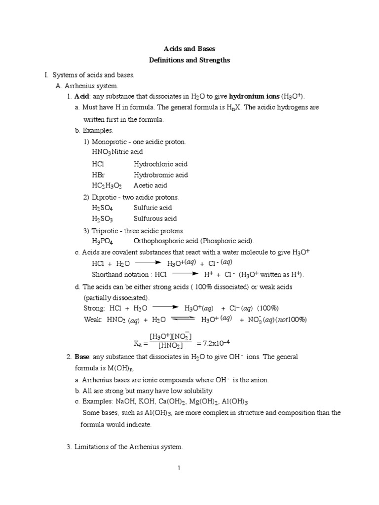 Acid-Base Def & Strengths | PDF | Acid | Ion