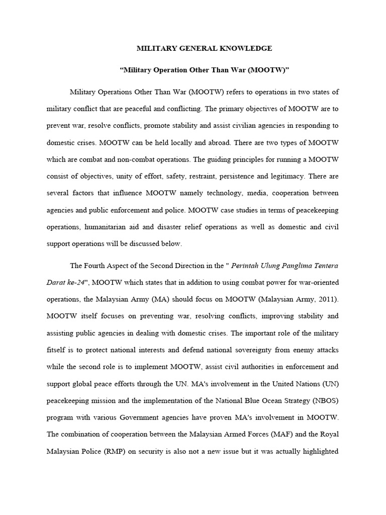 Military General Knowledge - Mootw | PDF | Peacekeeping | Search And Rescue