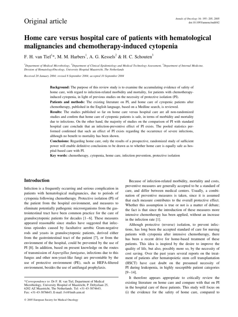 Ann Oncol. Original. Home Care Vs Hospital Care of Ptes With ...
