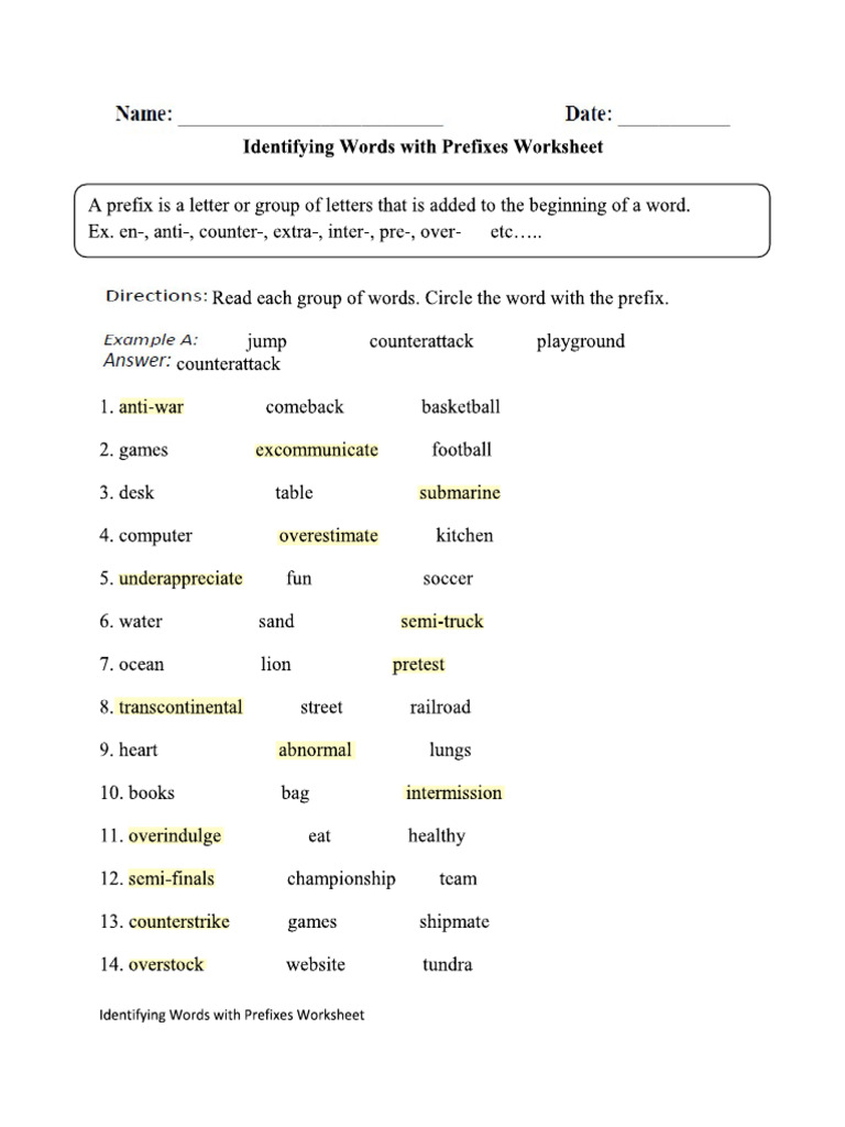 Identifying Words With Prefixes | PDF