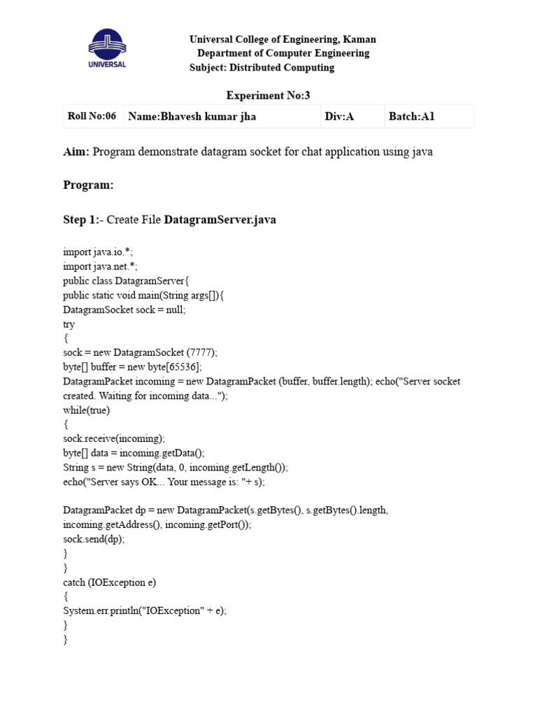 DC Experiment No 03 Bhavesh Jha Roll No-06 | PDF | String (Computer Science) | Network Socket