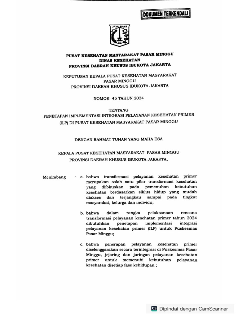 Surat Keputusan Tentang Penetapan Implementasi Integrasi Pelayanan ...