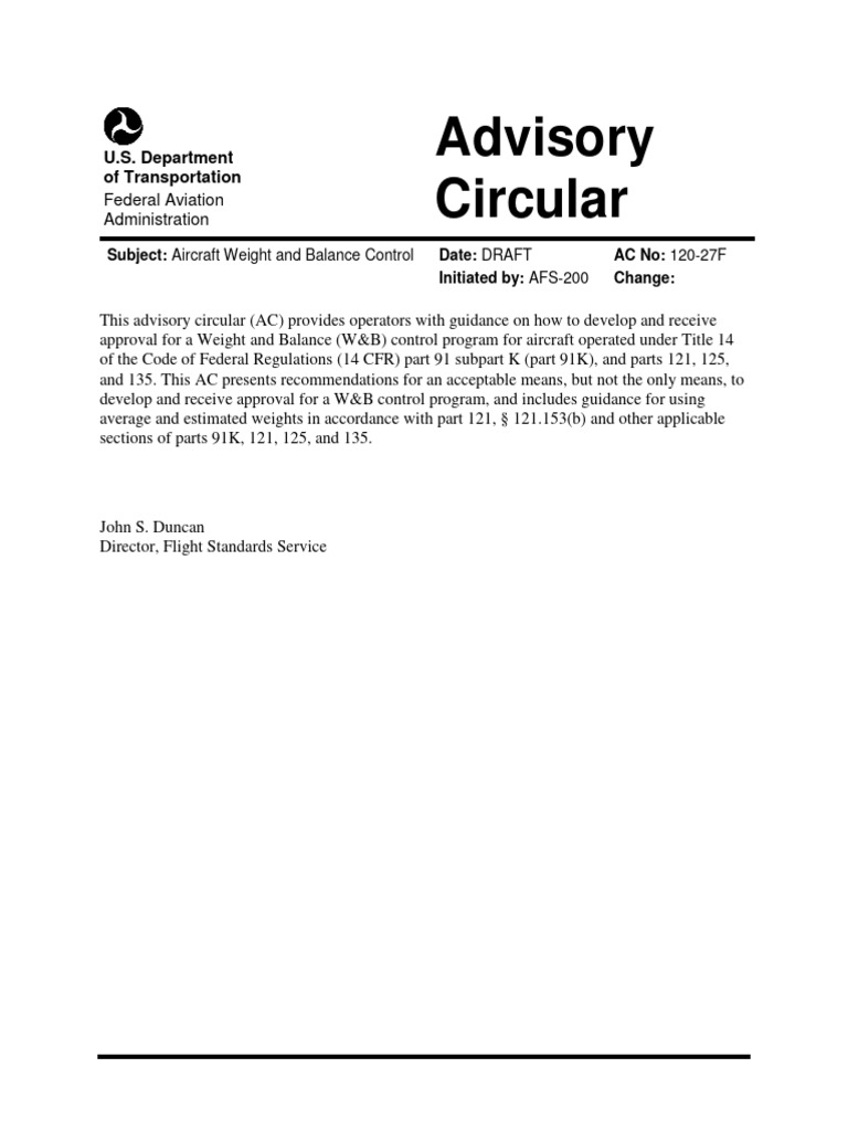 AC - 120-27F - Aircraft Weight and Balance Control | Download Free PDF ...