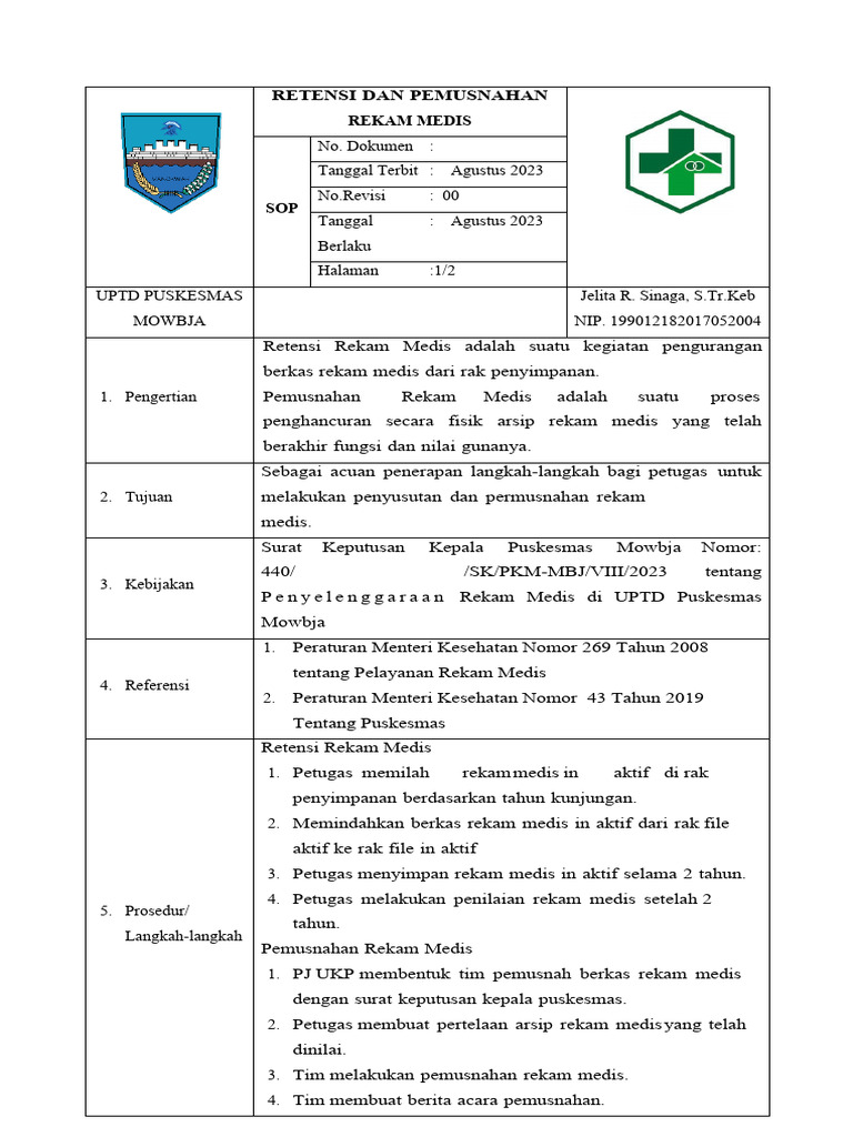 SOP RETENSI DAN PEMUSNAHAN RM | PDF