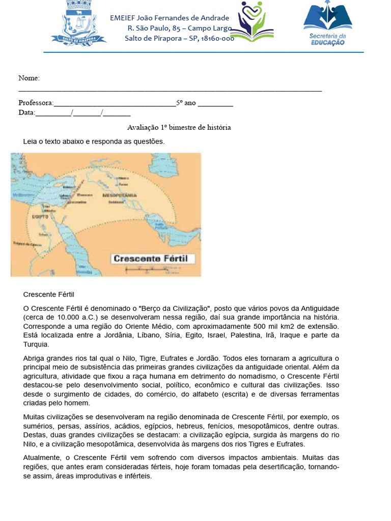 Crescente Fértil: Berço da Civilização | PDF | Crescente fértil | Humano