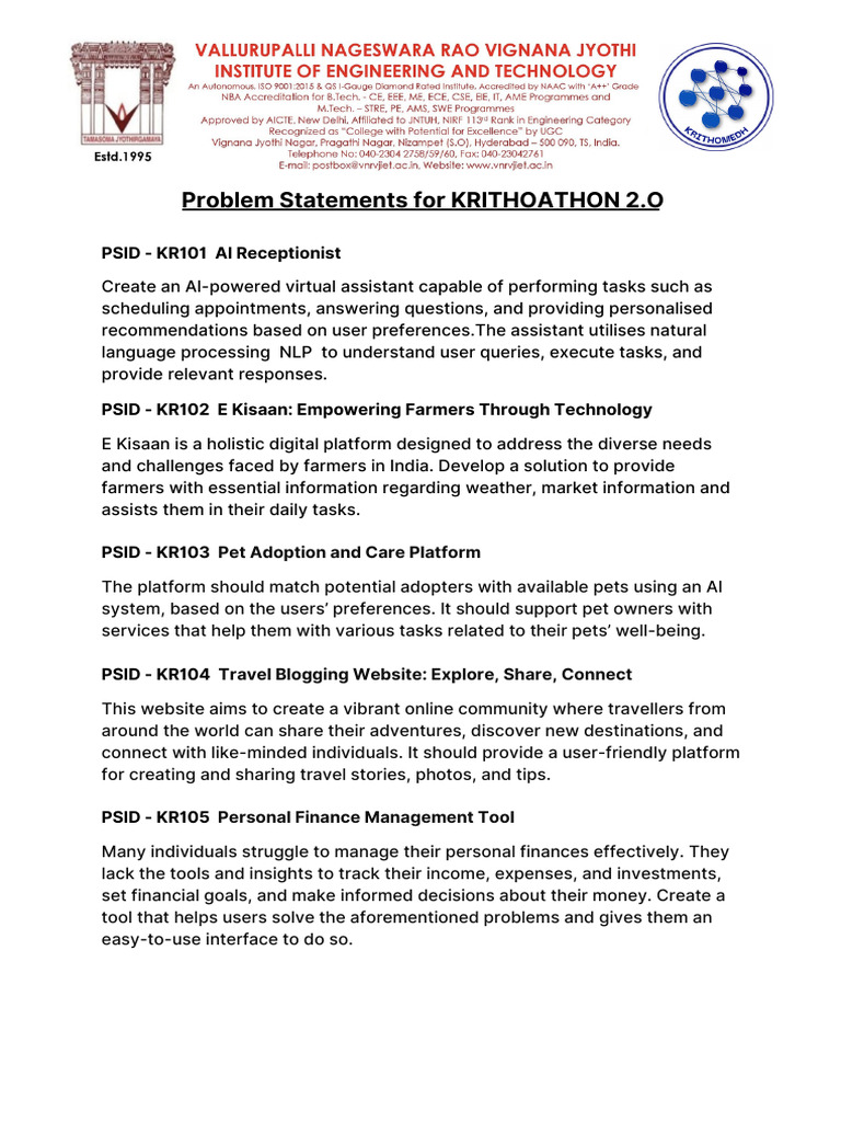 Krithoathon 2.0 Problem Statements | PDF | Artificial Intelligence | Intelligence (AI) & Semantics