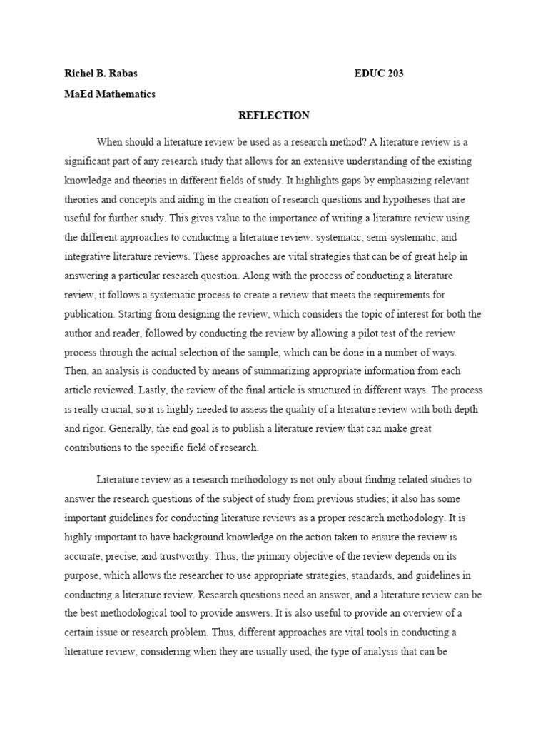 REFLECTION | Download Free PDF | Literature Review | Methodology