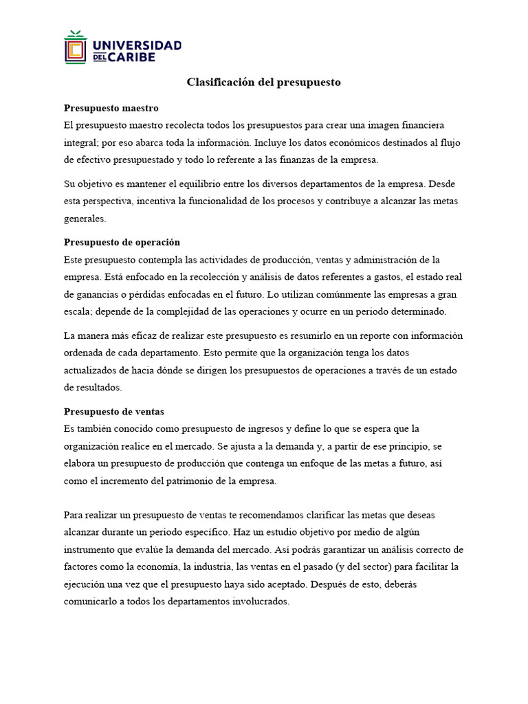 Clasificación de Los Presupuestos | PDF | Presupuesto | Business