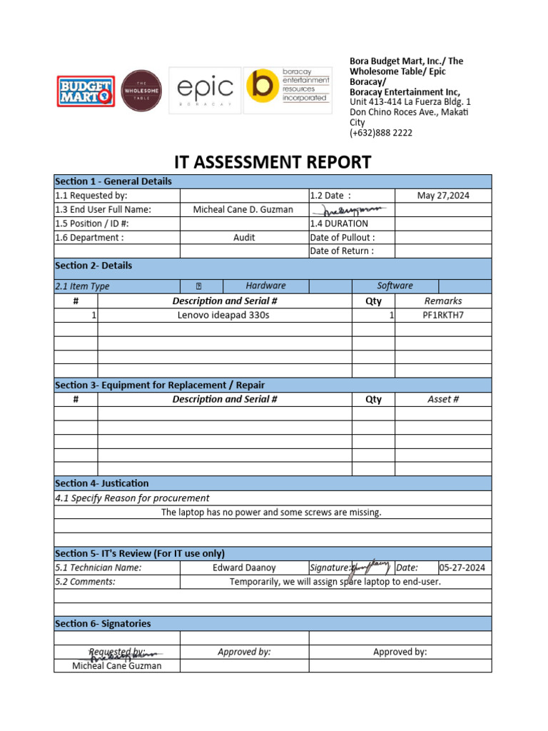 IT ASSESSMENT REPORT-Micheal | PDF