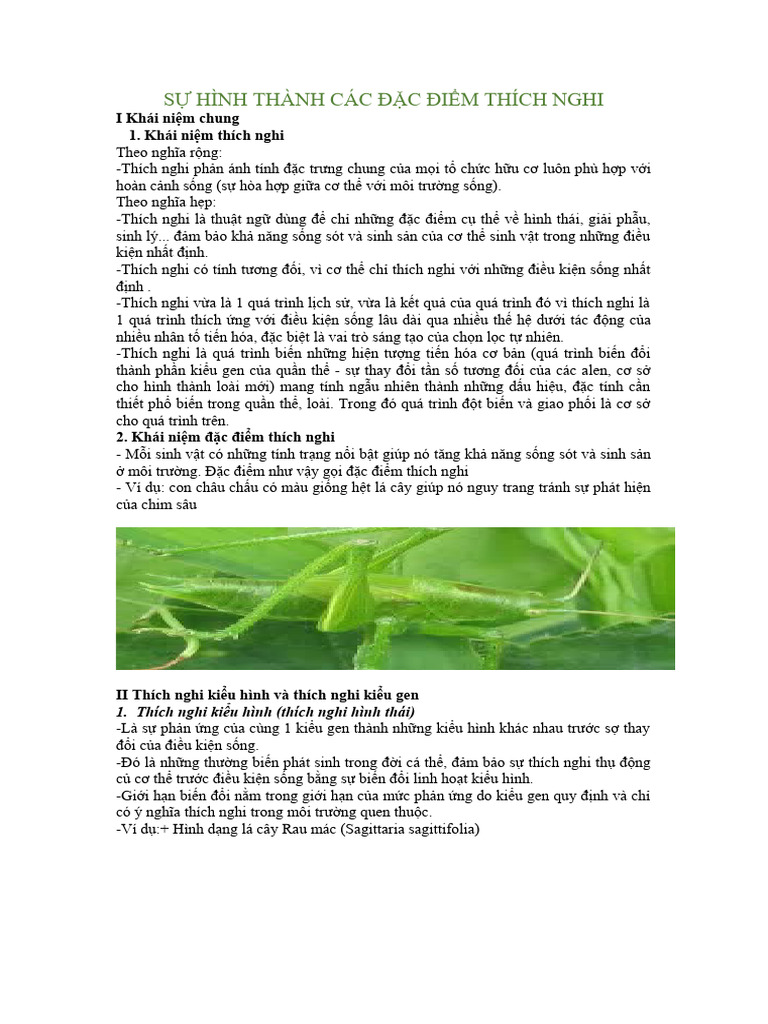 Sự Hình Thành Các Đặc Điểm Thích Nghi | PDF