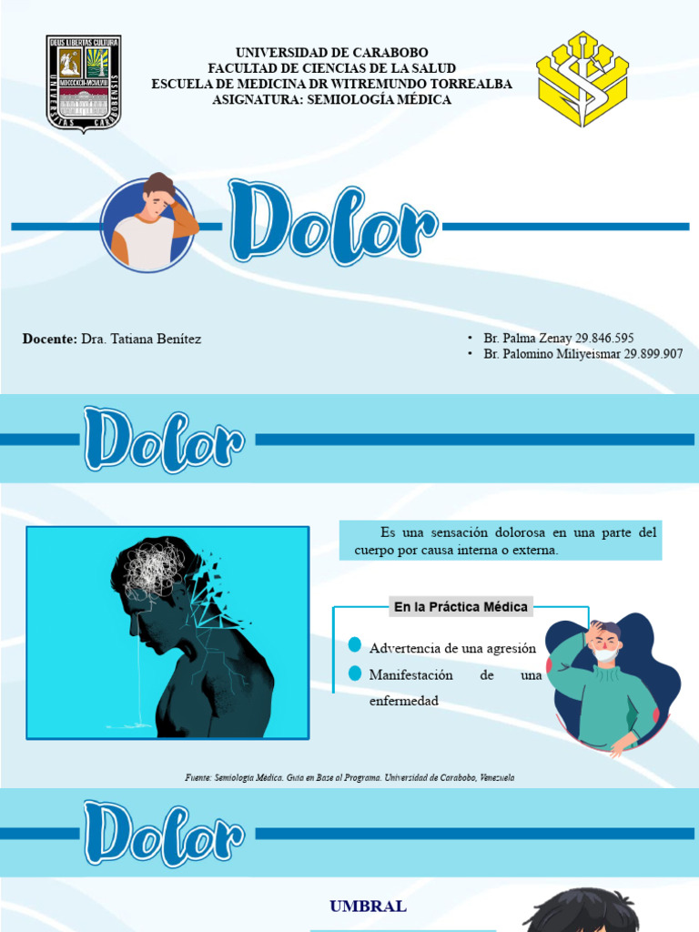 Diapositivas Semiologia-Dolor - Miliyeismar Palomino-Zenay Palma | PDF | Dolor | Sensación