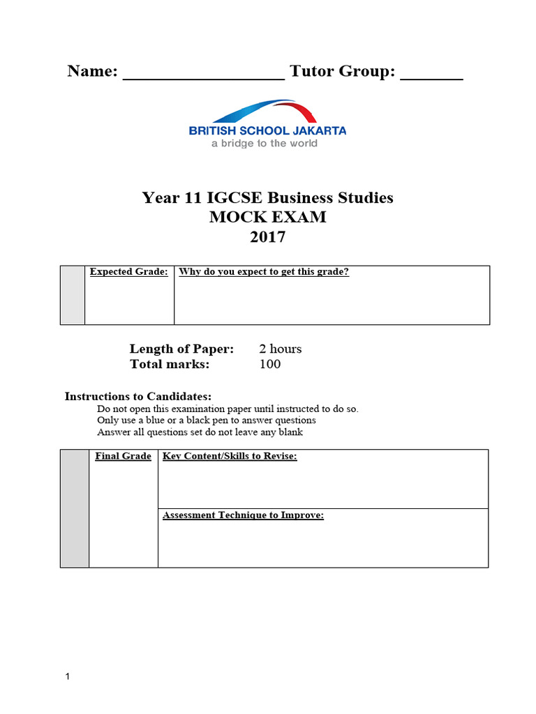Y11 BS Mock Exam 2017 Jan | PDF | Income Statement | Expense