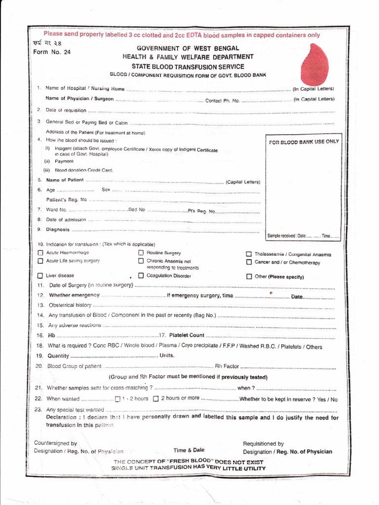 MANIKTALA BLOOD REQUESITION FORM | PDF