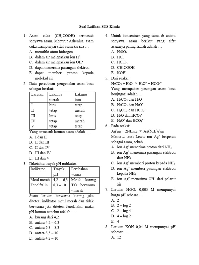Latihan Sts Kimia Genap | PDF