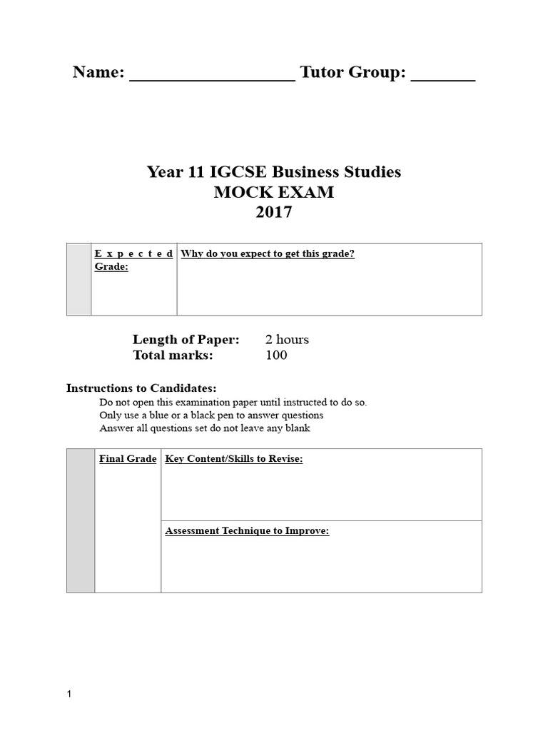 Y11 BS Mock Exam 2017 Jan | PDF | Marketing | Economies