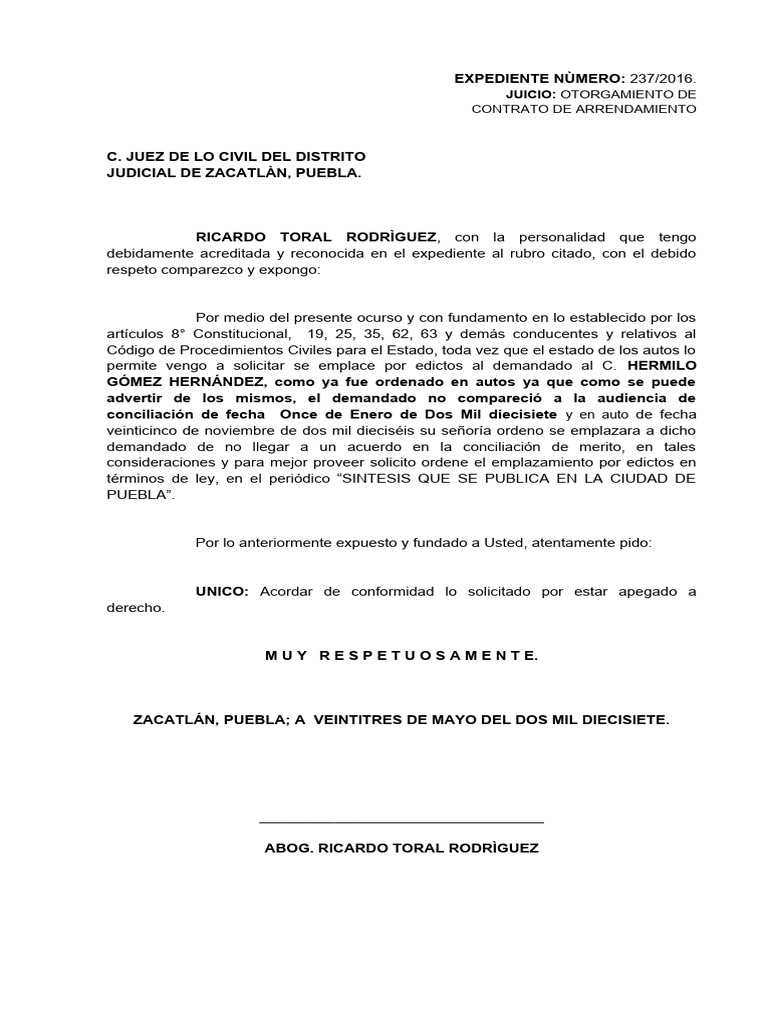 Solicitud de Emplazamiento por Edictos | PDF